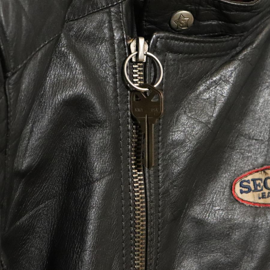 ヴィンテージ レザーライダース ライダースジャケット 黒 ブラック フランス 牛革 シングルライダースジャケット 古着 :upa179 ...