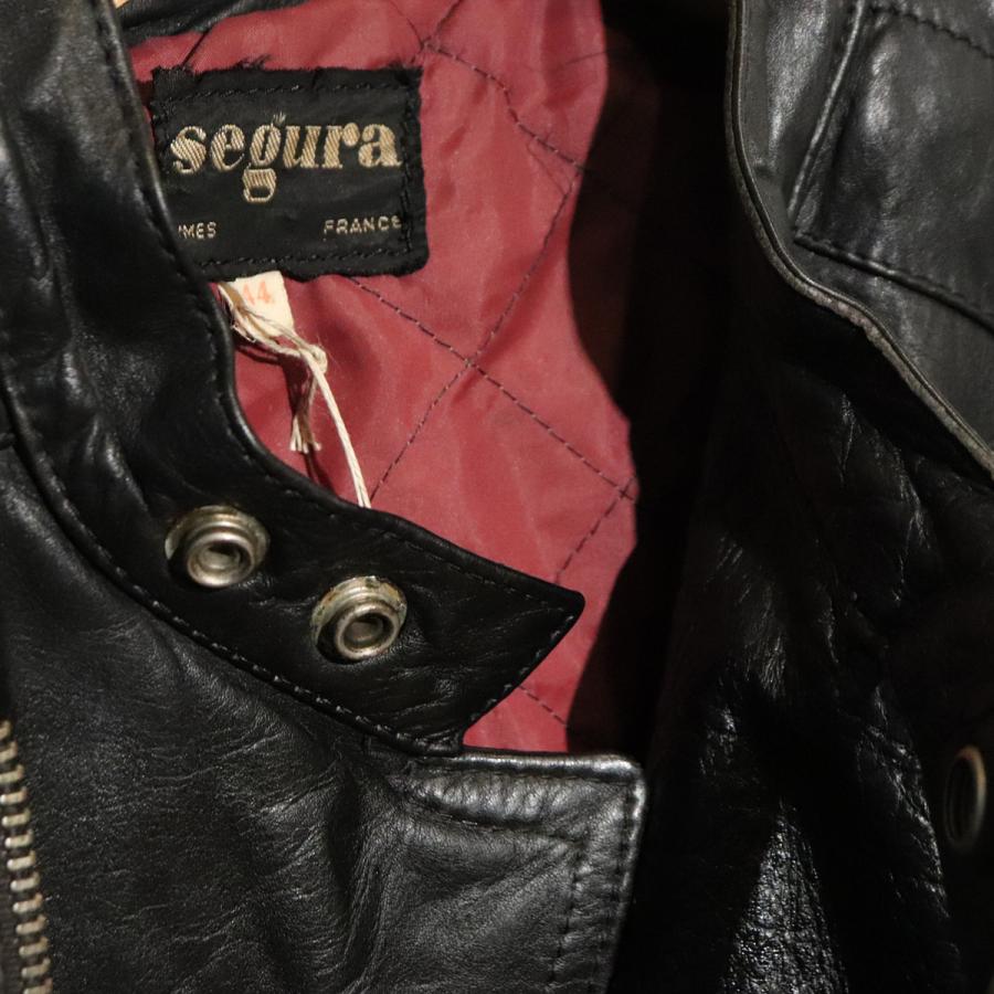 ヴィンテージ レザーライダース ライダースジャケット 黒 ブラック フランス 牛革 シングルライダースジャケット 古着 :upa179 ...