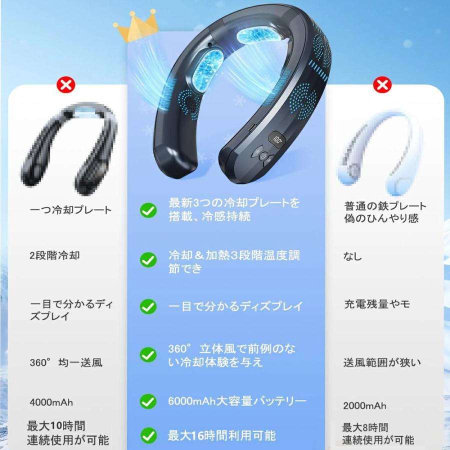 首掛け扇風機 ネッククーラー 冷却プレート 羽なし 軽量 半導体冷却 瞬間冷感 3段調節 上下送風 6000mAh USB充電 低騒音 冷暖両用 2025最新人気 夏用 熱中症対策 ...