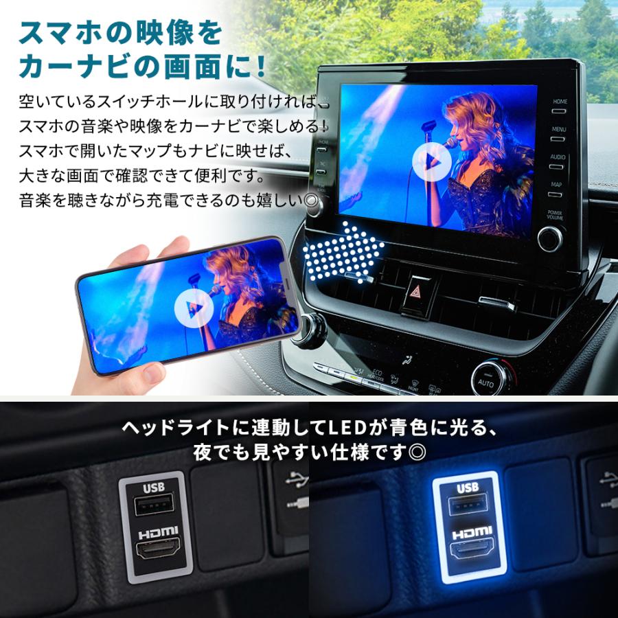 ALPINE スマホ接続 HDMI USB 変換ケーブル 車 埋め込み KCU-Y620HU互換 トヨタ アルパイン 2020年以降モデル スペアスイッチホール ビルトイン 増設 接続ユニット ...