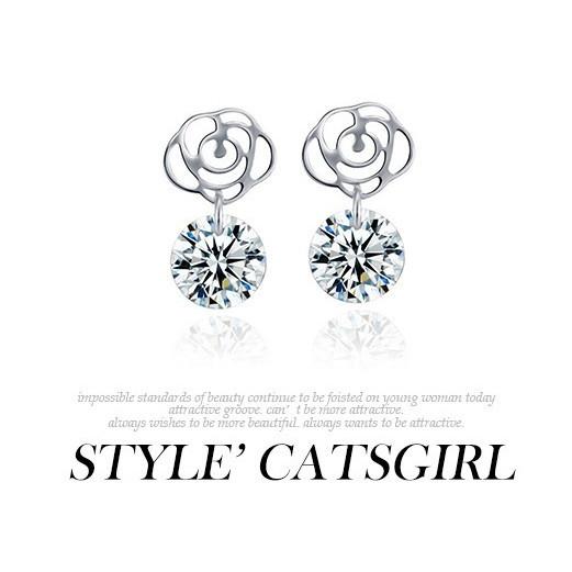 ピアス レディース 花 薔薇 フラワー キュービックジルコニア 2個セット 金属アレルギー対応 18K ピアス 揺れる シルバー925 スタッ ...