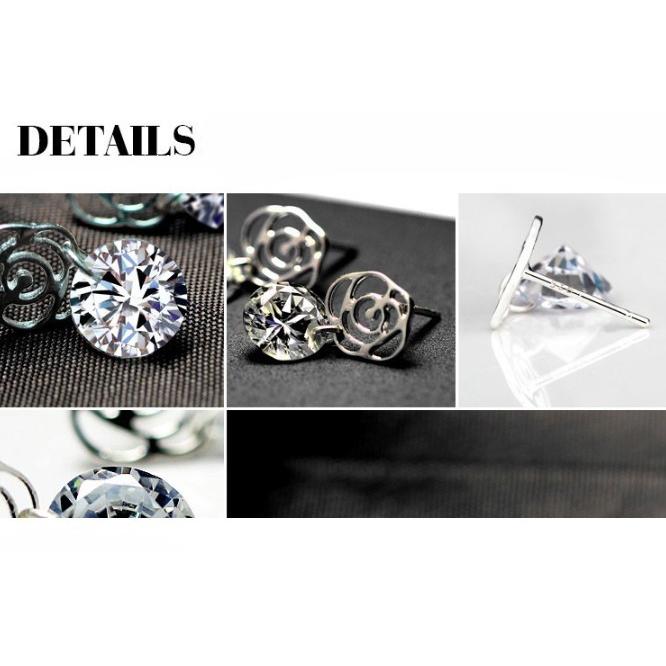 ピアス レディース 薔薇 フラワー 大粒キュービックジルコニア 揺れる シルバー925 スタット アレルギー :12342625:アンジェラ ...