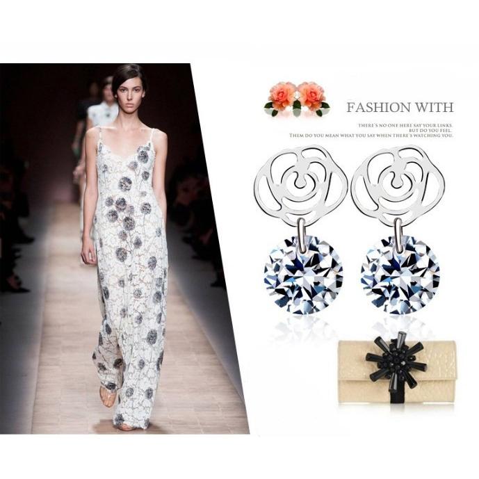 ピアス レディース 薔薇 フラワー 大粒キュービックジルコニア 揺れる シルバー925 スタット アレルギー :12342625:アンジェラ ...