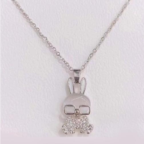 ネックレス レディース 金属アレルギー対応 眼鏡かけ兎 ウサギ うさぎ あずきチェーン サージカルステンレス ペンダント ゴールド 送料無料 ...