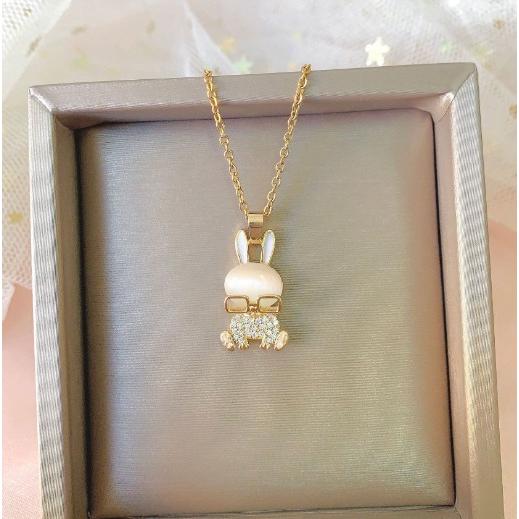 ネックレス レディース 金属アレルギー対応 眼鏡かけ兎 ウサギ うさぎ あずきチェーン サージカルステンレス ペンダント ゴールド 送料無料 ...