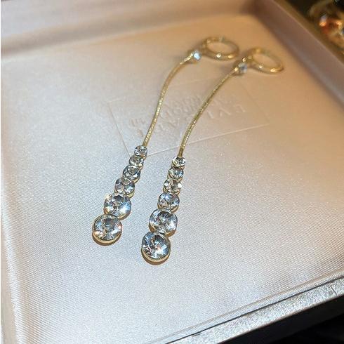 ピアス レディース フープ キュービックジルコニア ロングピアス グラデーション 豪華6粒 ゴールド18KG ループ 両耳2点 アレルギー対応 ...