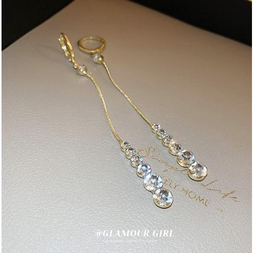 ピアス レディース フープ キュービックジルコニア ロングピアス グラデーション 豪華6粒 ゴールド18KG ループ 両耳2点 アレルギー対応 ...