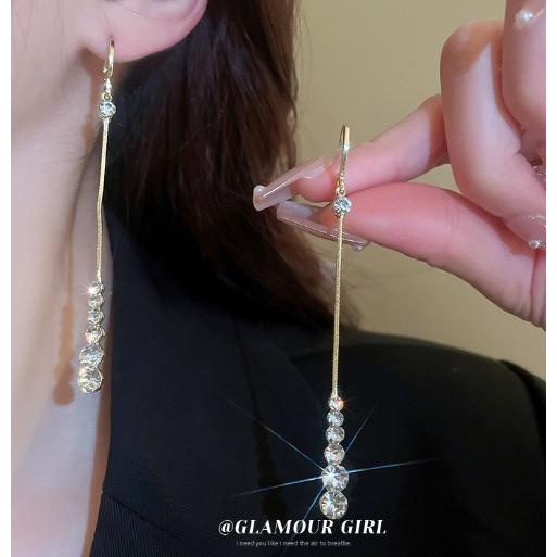 ピアス レディース フープ キュービックジルコニア ロングピアス グラデーション 豪華6粒 ゴールド18KG ループ 両耳2点 アレルギー対応 ...