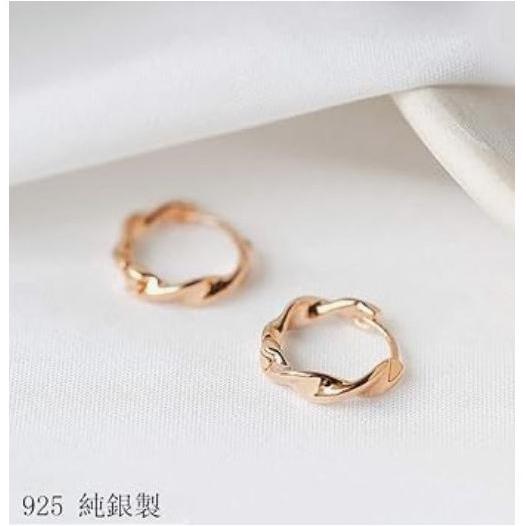 ピアス レディース フープピアス アレルギー対応 18金 ピンクゴールド ワンタッチ ひねり シルバー925 つけっぱなし ウェーブ 両耳用2 ...