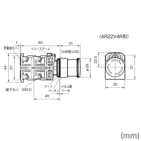 オムロン 富士電機 AR22V4R-02R 非常停止用押しボタンスイッチ (プッシュロック) (中形 φ29) (2b) (白矢印なし) (赤色) (取付: φ22.3・φ25.5mm共用 ...