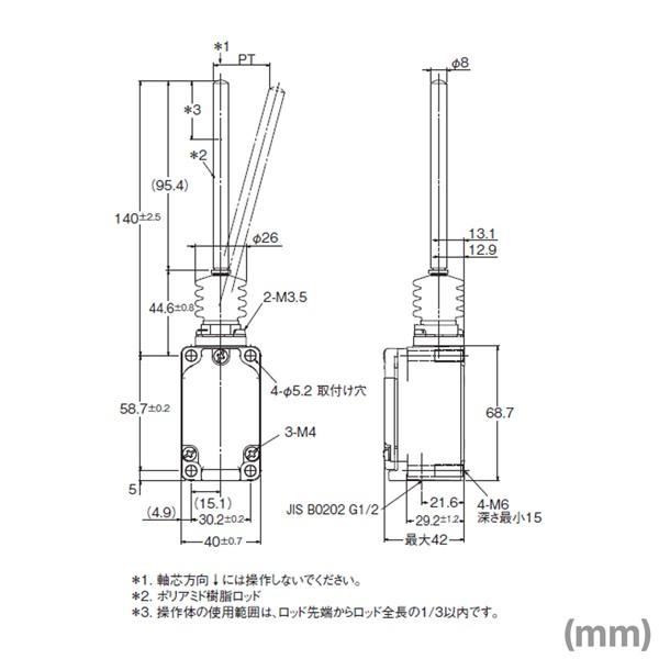 オムロン（OMRON） WLNJ-2LD-N 2回路リミットスイッチ (フレキシブル・ロッド(樹脂ロッド)) (表示灯仕様: LED(AC ...