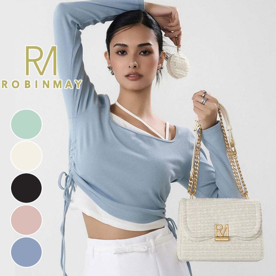 保証付 返品OK 正規品 2024 ROBINMAY ロビンメイ C378 RMロゴ エレガント ツイード ハンドバッグ 2WAY ショルダー ラウンド ミラー クロスボディ Elly ...