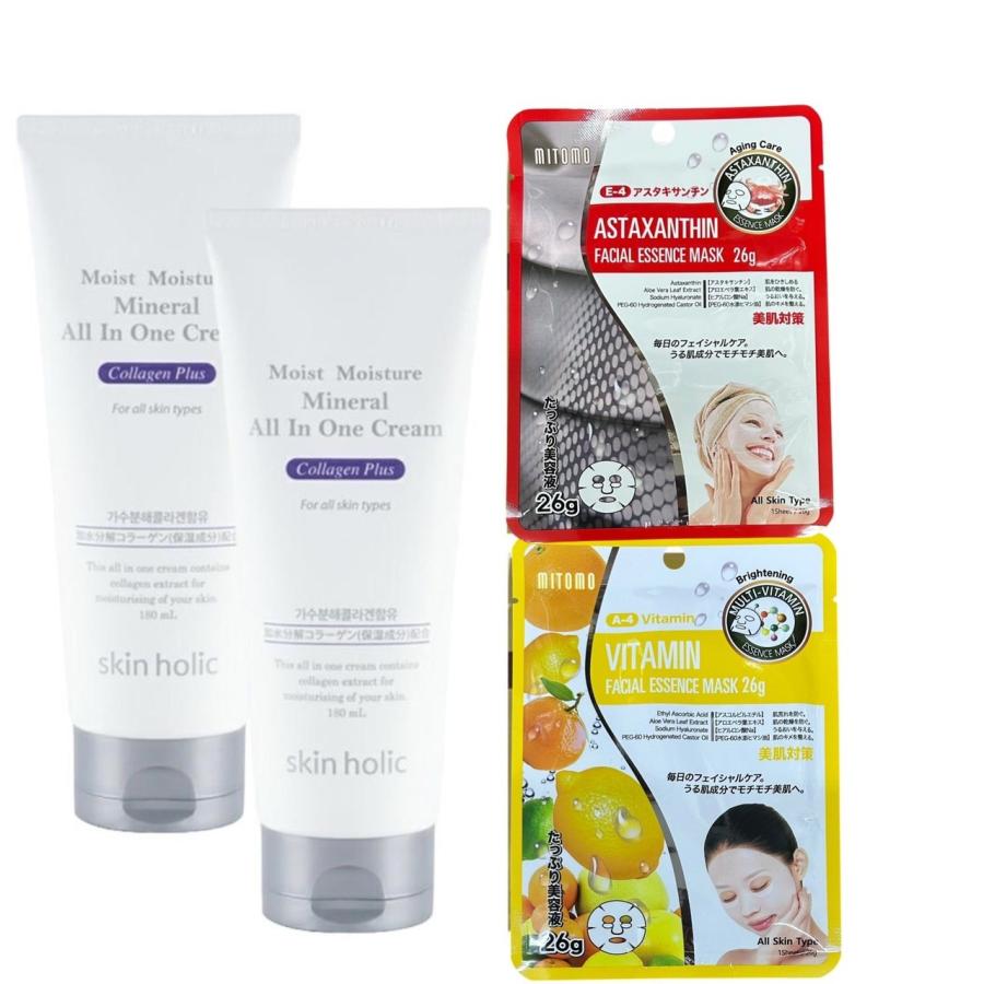 【2個セット】スキンホリック skinholic モイストモイスチャー ミネラルオールインワンクリーム 180ml カタツムリ マスクシート おまけ付き 韓国 コスメ zt083-2 ...