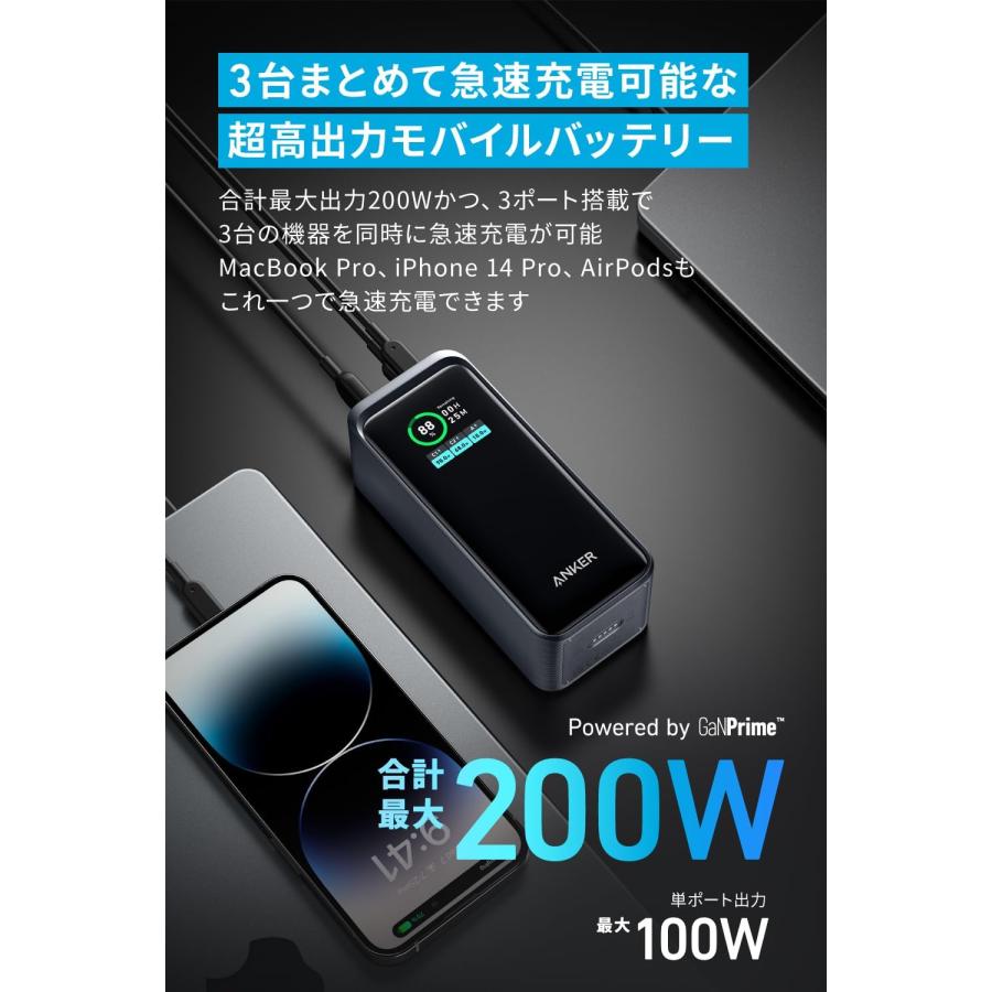 Anker Prime Power Bank (20000mAh, 200W) (20000mAh 合計200W出力 モバイルバッテリー ...