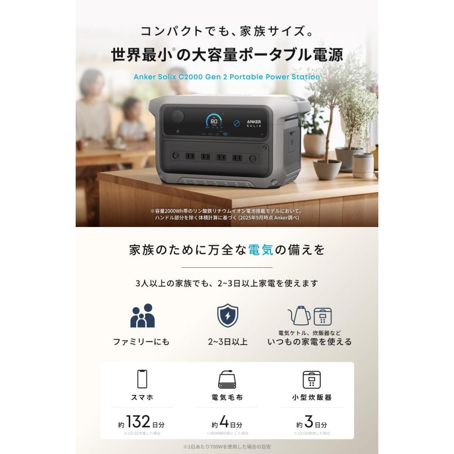 Anker Solix C2000 Gen 2 Portable Power Station ダークグレー with PS200 Dual Solar Panel ポータブル電源 ...