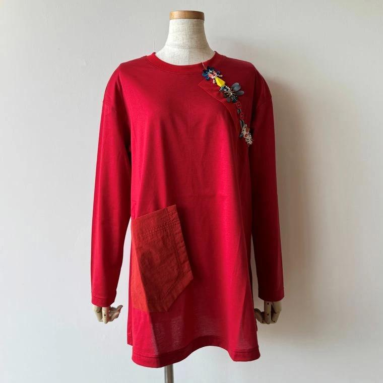 ALBEROBELLO 【30％OFF SALE】アルベロベロ(Alberobello)オレボレブラぶたさん刺繍パーツ付き チュニック（レッド）【2025 SPRING COLLECTION ...