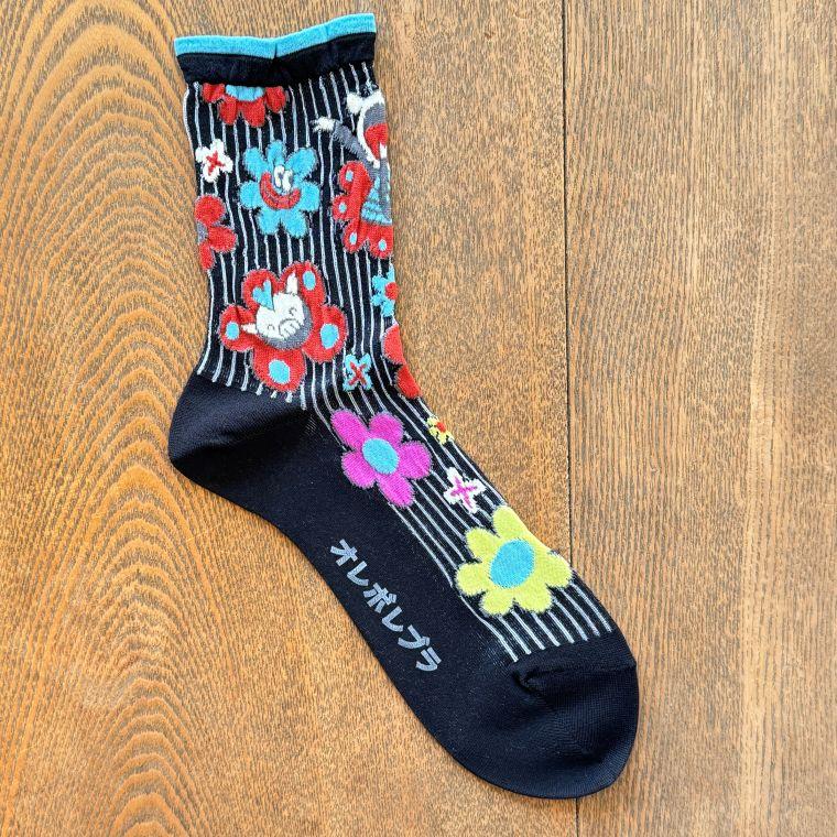 ALBEROBELLO アルベロベロ(Alberobello)オレボレブラぶたさん＆フラワー柄 シアーストライプ ソックス【2025 SPRING COLLECTION】 : Ann ...