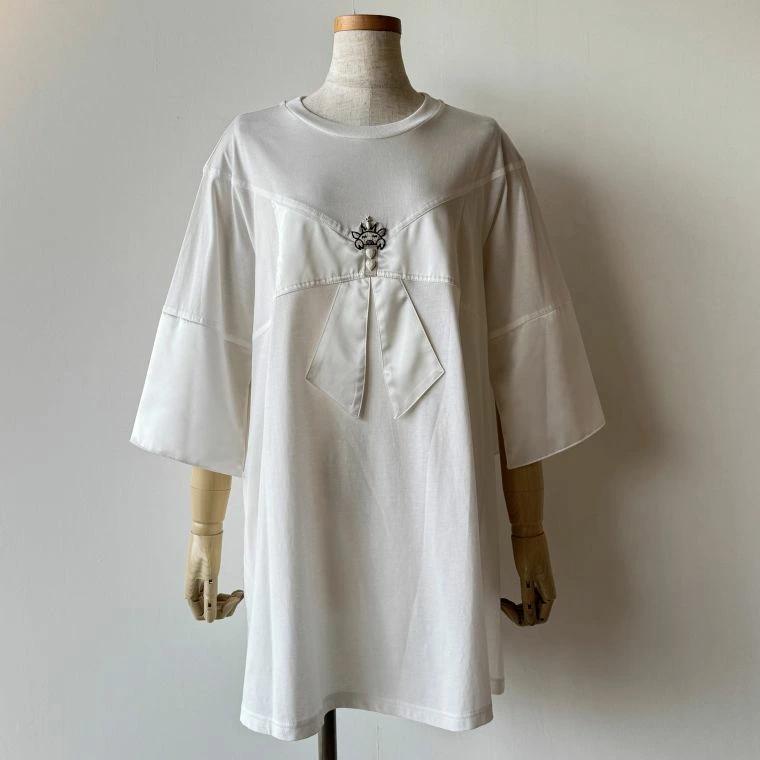 ALBEROBELLO 【30％OFF SALE】アルベロベロ(Alberobello)オレボレブラぶたさんワッペン リボンデザイン チュニック（オフホワイト）【2025 SUMMER ...