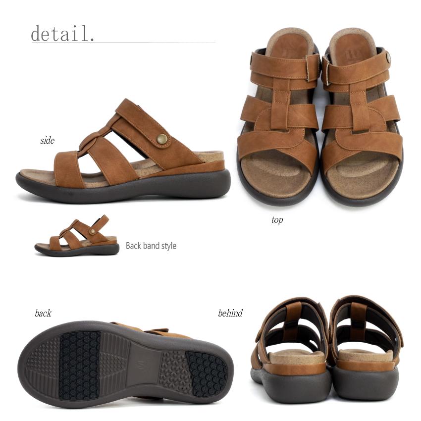 WilsonLee ウイルソン・リー サンダル レディース 2way 4e 幅広 バックベルト インヒール 軽い コンフォート 防滑 フットベッド フラット オープントゥ 屈曲 : レディース ...