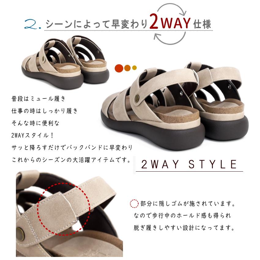 WilsonLee ウイルソン・リー サンダル レディース 2way 4e 幅広 バックベルト インヒール 軽い コンフォート 防滑 フットベッド フラット オープントゥ 屈曲 : レディース ...