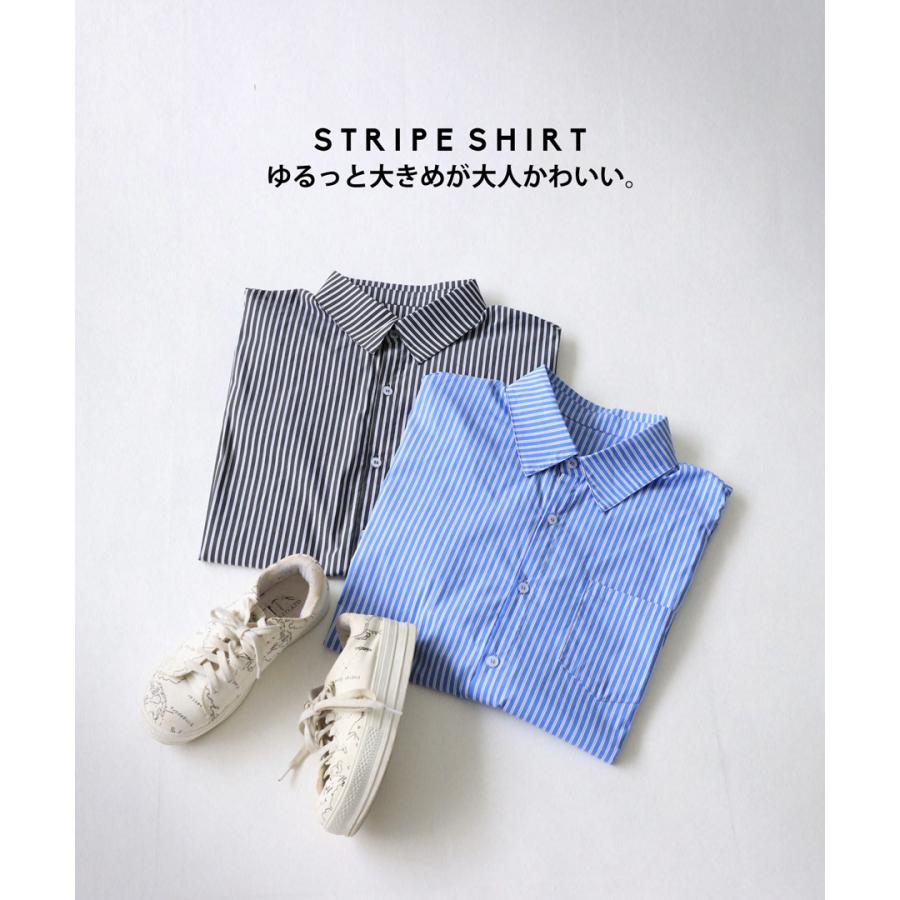 シャツ ストライプ柄 レディース 長袖 トップス 送料無料・50ptメール便可 few : my-00007 : antiqua(アンティカ ...