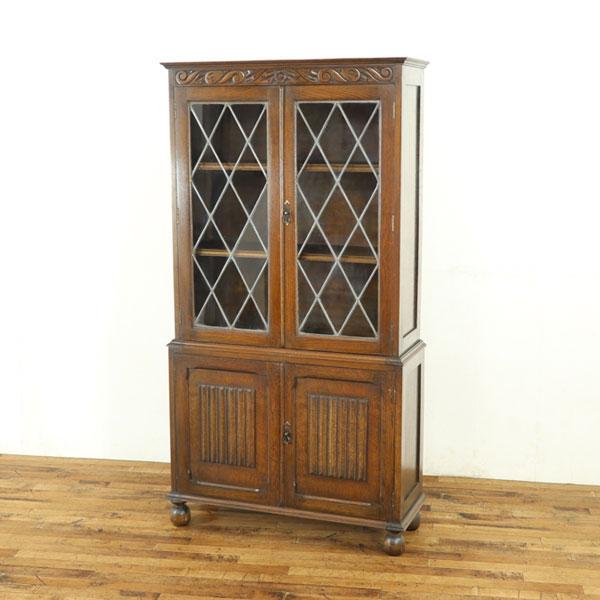 アンティーク ブックケース 幅89×奥33×高163cm 本棚 飾り棚 ガラス扉 キャビネット イギリス アンティークフレックス 57774 ...