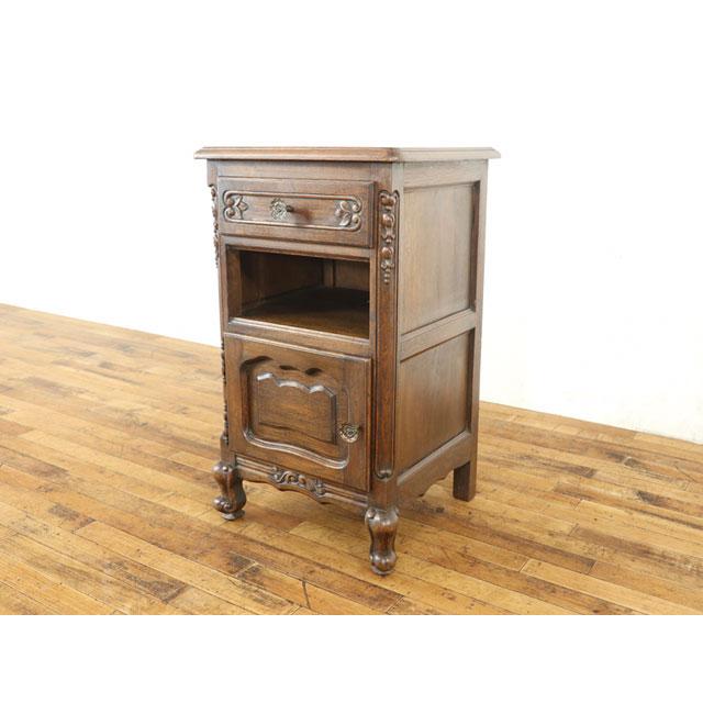 ナイトテーブル 引き出しと扉、さらに開口棚 猫脚 ベッドサイド 玄関 飾り台 サイドテーブル かわいい フランスアンティーク家具 64483 ...