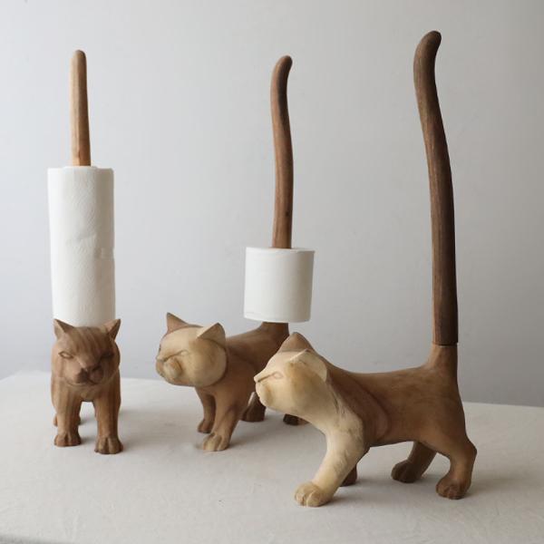 送料無料 再制作 天然無垢ウッド 手彫り木彫り 尻尾の長い猫 スタンド ホルダー トイレッペーパーねこネコ W78B : anvai - 通販 ...
