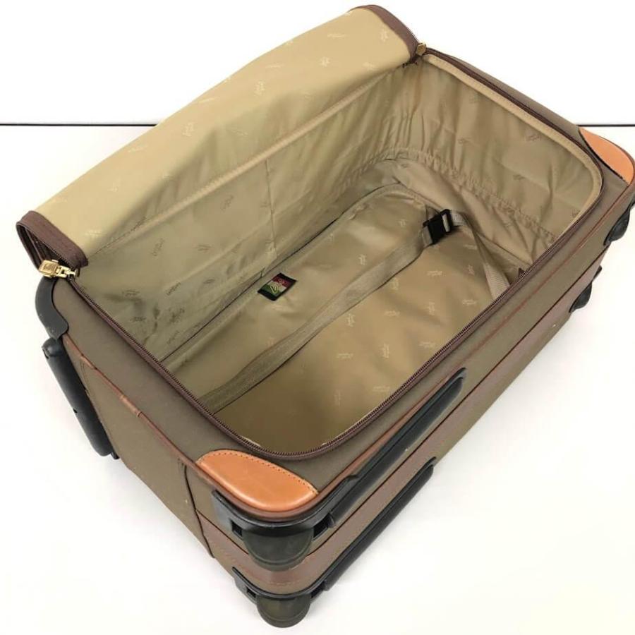 【中古】 ラーク ボストンキャリー カーキ系 キャスター付き ハンドル付 Lark トラベルバッグ ナイロン 2輪 キャリーバッグ 小旅行 ...