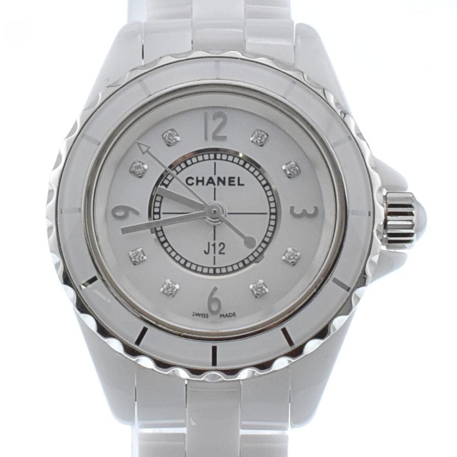 CHANEL（シャネル） CHANEL H2422 J12 8P ダイヤモンド ホワイトシェル ダイヤル クォーツ レディース 美品 箱付き ...
