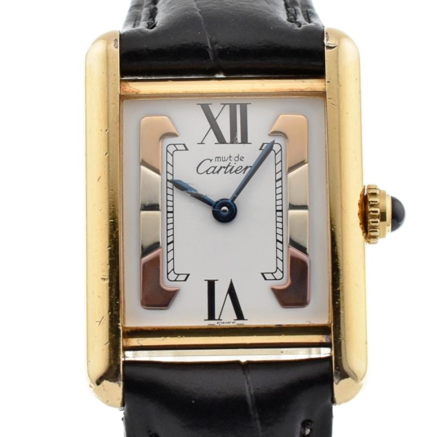 カルティエ CARTIER W1006354 マストタンク ヴェルメイユ SV925(GP)/レザー クォーツ レディース 良品 G# ...