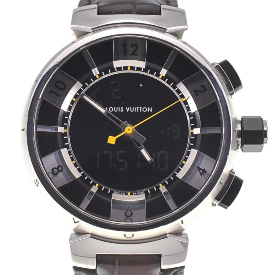 LOUIS VUITTON ルイ・ヴィトン Q118F タンブール インブラック アナデジ クォーツ メンズ 内箱付き M#137206 ...