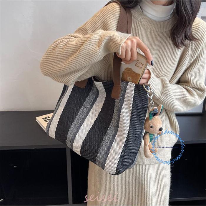 トートバッグ レディース ストライプ A4対応 3way キャンバス 帆布 肩掛け バッグ 手提げ 大容量 多収納 シンプル おしゃれ 通勤 通学 おしゃれ 軽量 : xw241217 ...