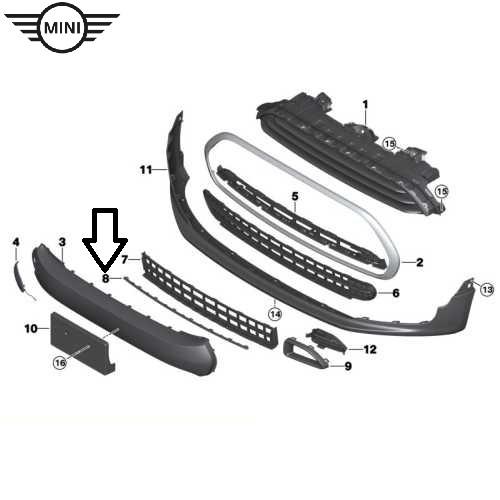 MINI（ミニ） MINI純正 フロントバンパーロアグリルモール (グロスブラック) (F54) : APdirect - 通販 ...