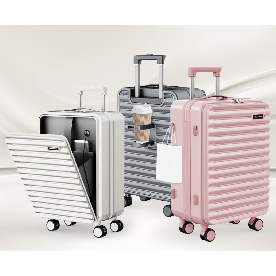 スーツケース フロントオープン 機内持ち込み 前開き カップホルダー S Mサイズ 1-3泊 ストッパー付き キャリーケース キャリーバッグ ...