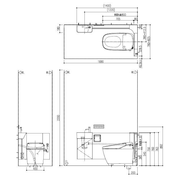 サティス LIXIL YHYS-G316-D1L1HL14A/BJRW サティスGタイプ手洗器付（GY6・床排水・L型・左仕様） CF-96A(分岐栓) A-10834(給水エルボセット ...
