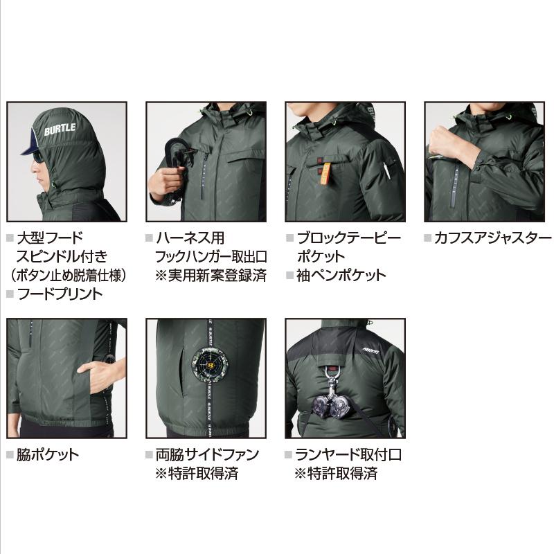 BURTLE バートル BURTLE エアークラフト AC2021 3xl AC08-2 セット 2024 限定ファン バッテリー サイドファン ジャケット 長袖 フルハーネス 空調ウェア ...