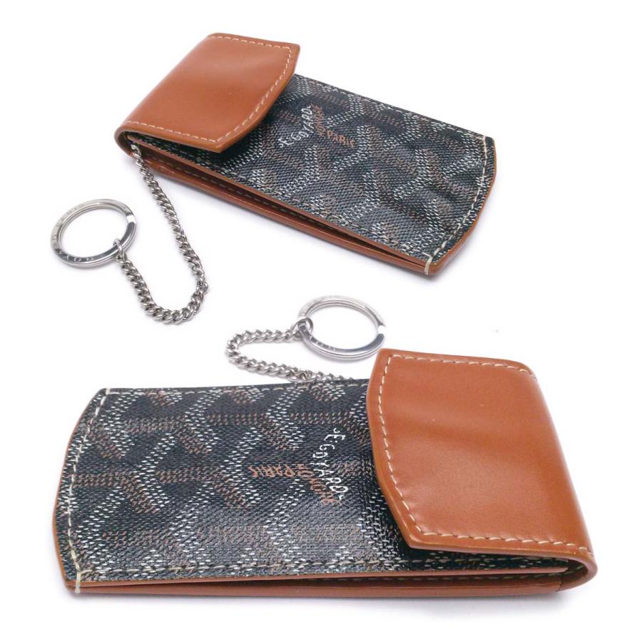 GOYARD 【美品】ゴヤール キーリング付きポーチ キーホルダー バッグチャーム コインケース マルチポーチ黒ap7811【一撃即決 ...
