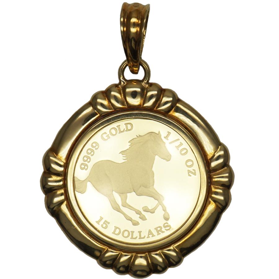 中古AB/使用感小 コイン：K24/枠：K18 ペンダントトップ ホース コイン 2004年 1/10oz ツバル エリザベス2世 馬 金貨 純金 20522294011 : APRE ...
