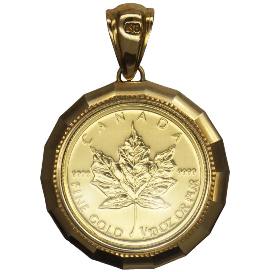 コイン：K24/枠：K18 ペンダントトップ メイプルリーフ コイン 金貨 純金 1/10オンス 1/10oz 1991年 カナダ K24 24金 硬貨 : APRE - 通販 - Yahoo ...