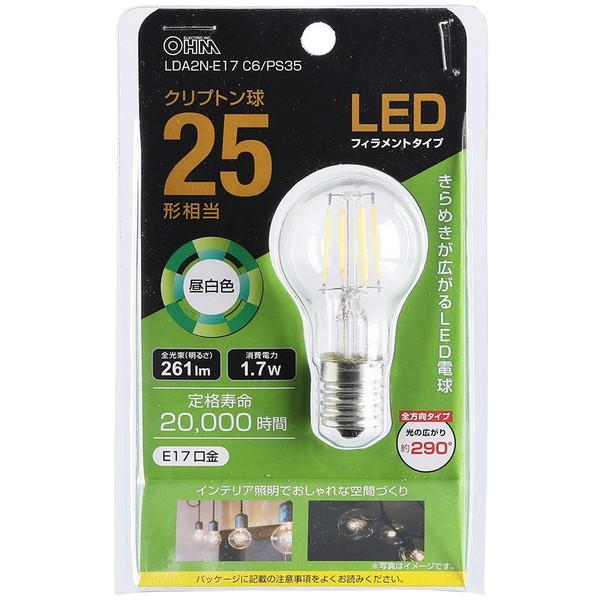 OHM オーム電機 LDA2N-E17 C6/PS35 LEDフィラメント電球(E17口金・25形相当・クリプトン球・白昼色) : XPRICE Yahoo!店 - 通販 - Yahoo!ショッピング