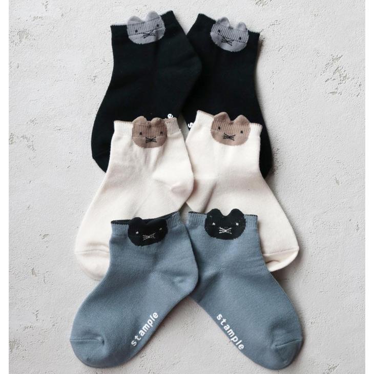 IFME スタンプル 3足組 靴下 キッズ ジュニア 13-21cm stample ねこポイント アンクルソックス 3P ネコ 猫デザイン 子ども 女の子 男の子 くつ下 /72976 ...