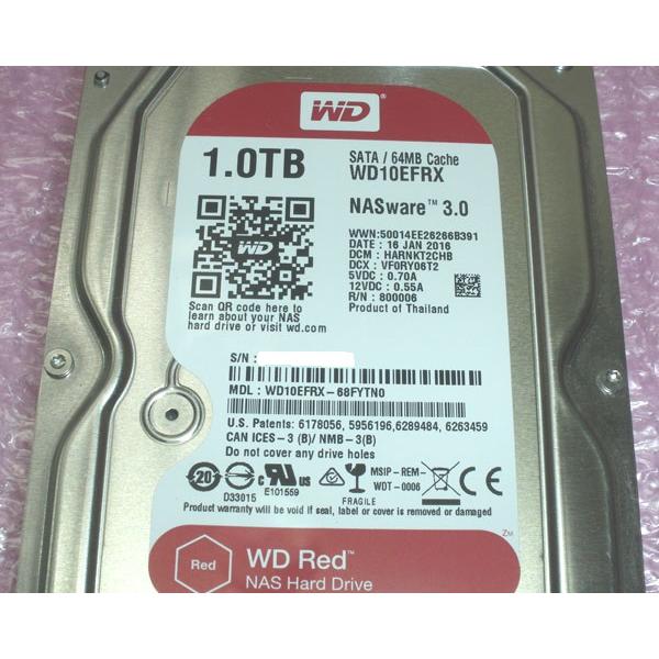 Western Digital WD10EFRX (WD10EFRX-68FYTN0) SATA 1TB 3.5インチ 中古ハードディスク ...