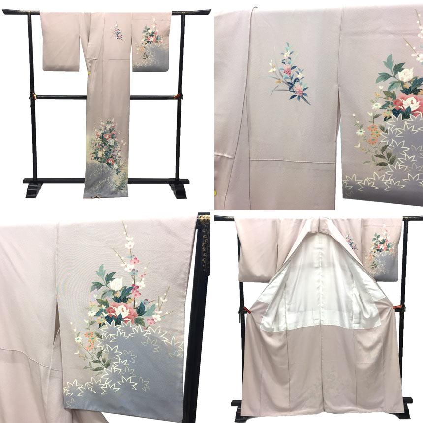 京やB058 正絹 訪問着 付け下げ 附下 絹100％ 牡丹 梅 紅葉 菊 四季の花 一つ紋 染めぼかし ガード加工済み 袷仕立て 美品 仕立て上がり : ブランド&着物館アクアン京や ...