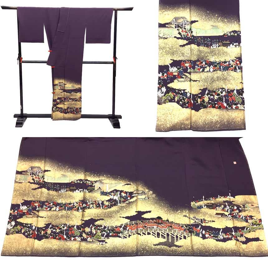 京やE010 正絹 留袖 色留袖 金箔 刺繍 年中行事絵巻 大名行列 宮中 落款有り 一つ紋 色留 未使用 新古品 仕立て上がり : ブランド&着物館アクアン京や - 通販 - Yahoo ...