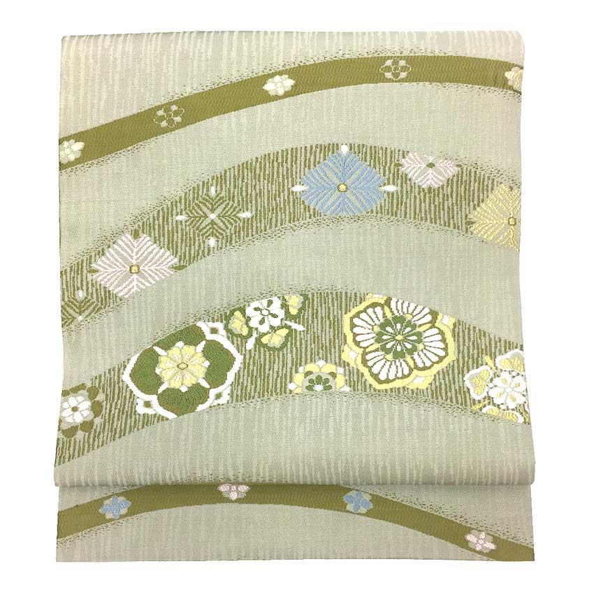 京やK321 正絹 名古屋帯 九寸名古屋仕立て ちりめん帯 花紋 菱文様 単衣・袷兼用 3シーズン対応 未使用 仕立て上がり ロングサイズ : ブランド&着物館アクアン京や - 通販 ...