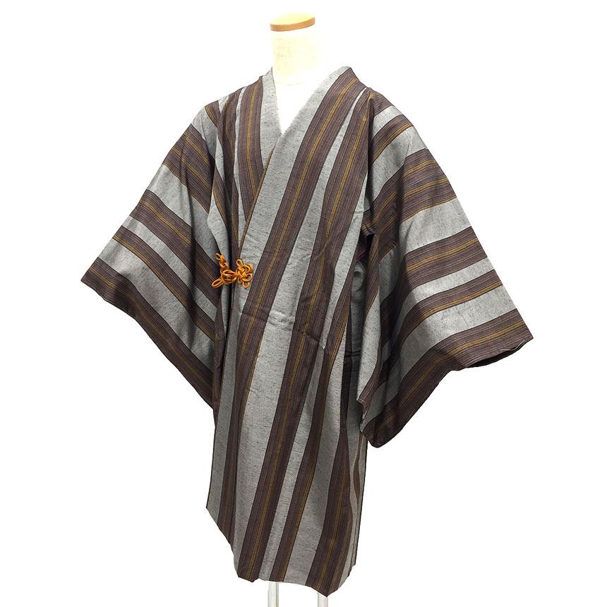 京やM417 正絹 道中着 紬のコート 紬 着物コート 道行コート 和装コート 袷 ロング丈 裄長め ストライプ 袷の着物 単衣の着物にも 未使用 : ブランド&着物館アクアン京や - 通販 ...