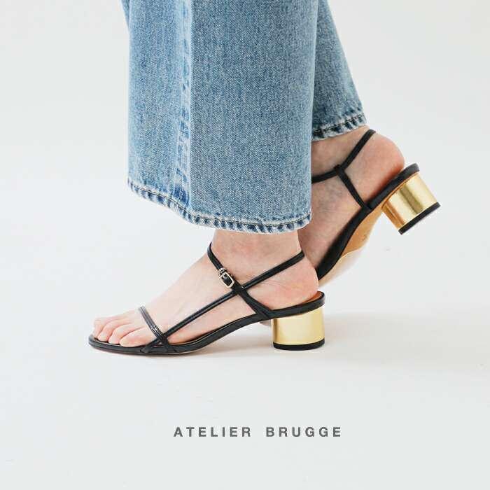 ATELIER BRUGGE アトリエブルージュ atelier brugge レザー メタリック ヒール サンダル 25bb-31 ...