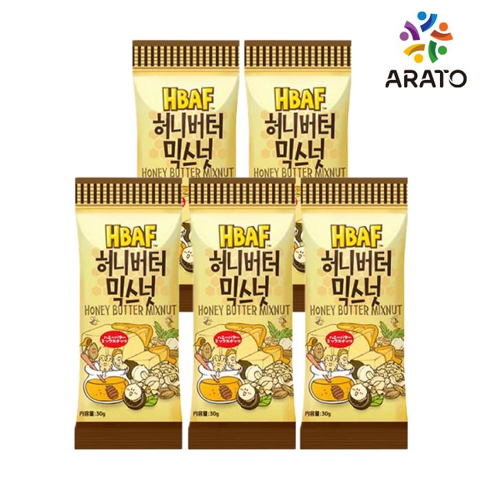 [メール便]HBAF ハニーバターミックスナッツ 30g×5個 アーモンド カシューナッツ くるみ マカダミア 4種 : arato-hunybuttermix30g5ea : ARATO ...