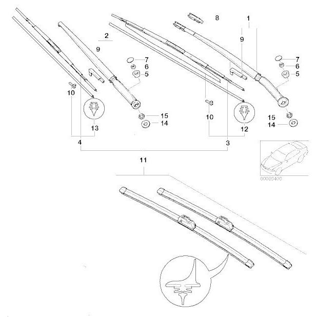 BMW BMW純正部品（ドイツ直輸入） E46 フラットワイパーブレードセット evo Flachblatt (RHD ...